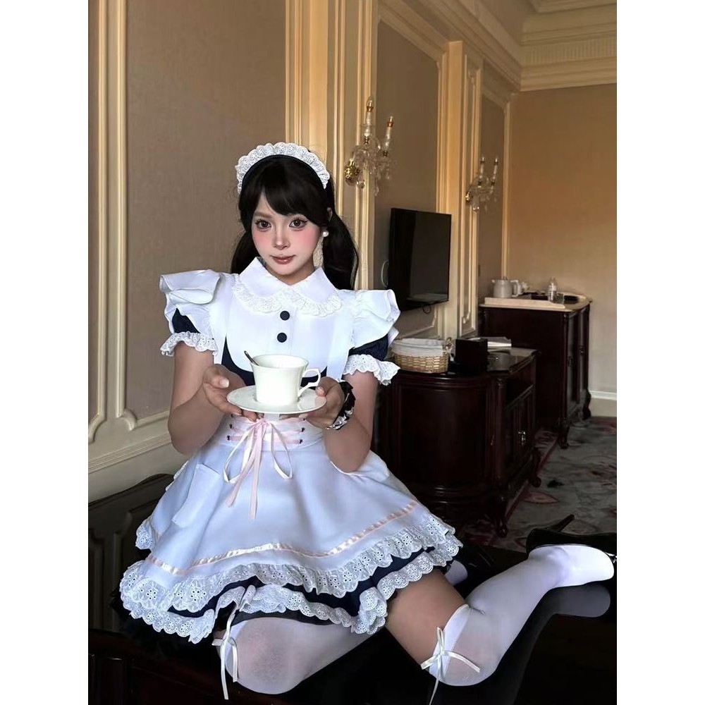 Japanese Soft Girl coaplsy Alice Maid Bowknot Cat Maid Uniform Lolita ...
