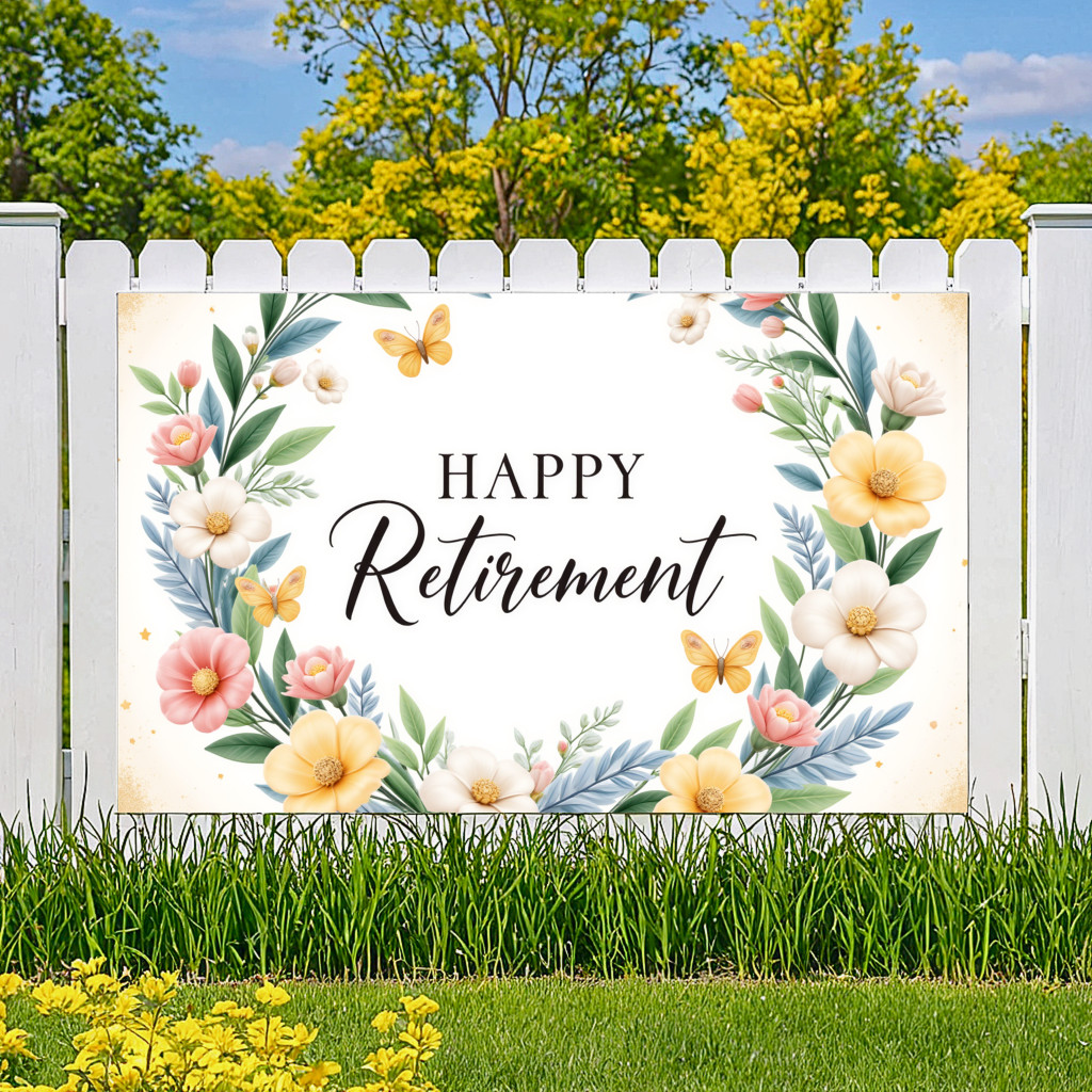Happy Retirement Banner Garland Themed Retirement Background Party ...