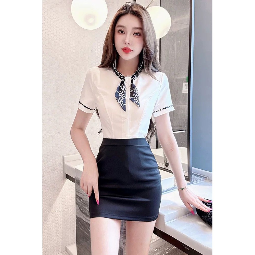 Preppy Style Suit Stewardess Uniform Shirt Soft Overalls Hip Skirt ...