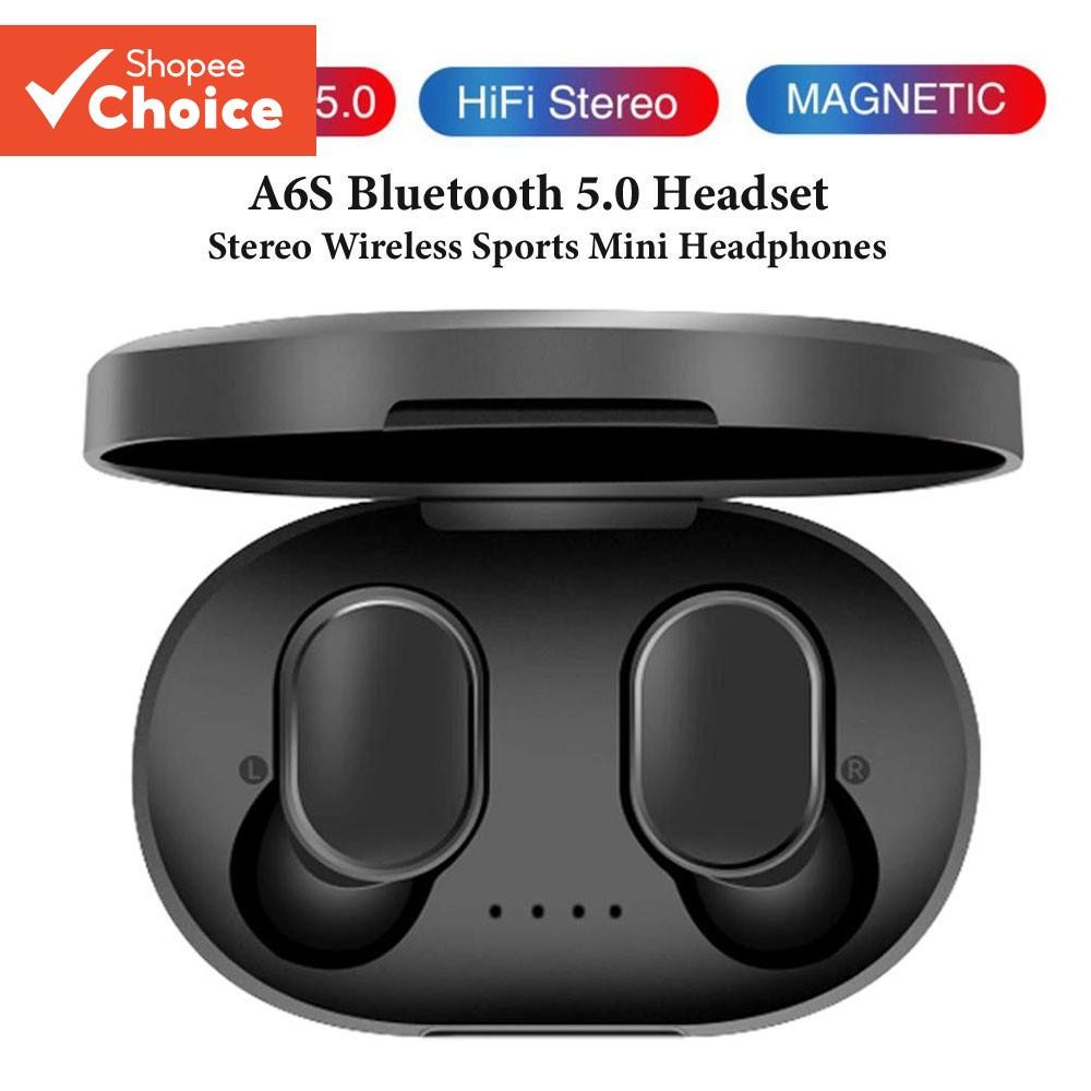 A6S TWS Wireless Bluetooth 5.0 Touch Controlled Waterproof Music Sport with Mic Headset | Shopee ...