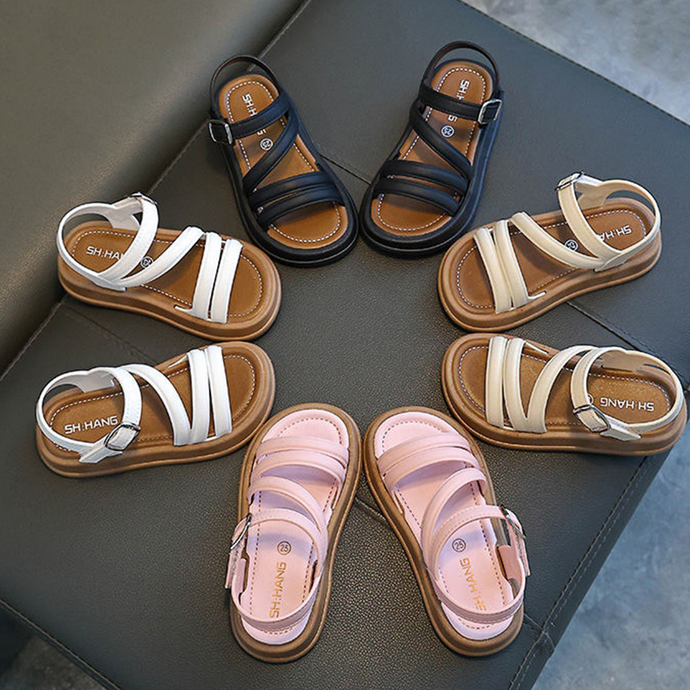 Girls Flat Sandals Kids Cute Ankle Strap Open Toe Korean Style All-Day ...