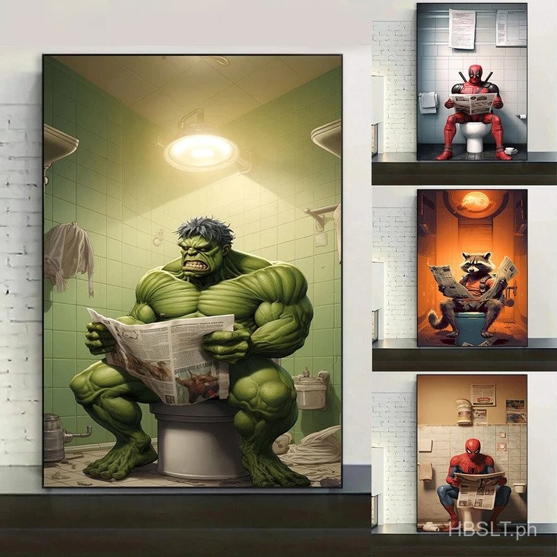 Hulk Superhero on Toilet Poster Spider Man Disney Superhero Prints ...