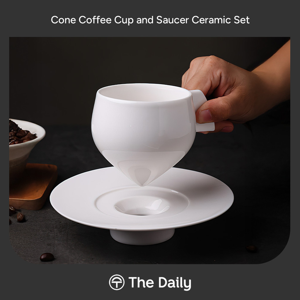 Cone Coffee Cup and Saucer Ceramic Set - Unique Minimalist Design ...