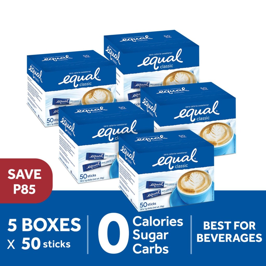 Equal Classic Zero Calorie Sweetener 50 Sticks - 5 Boxes (Sugar ...