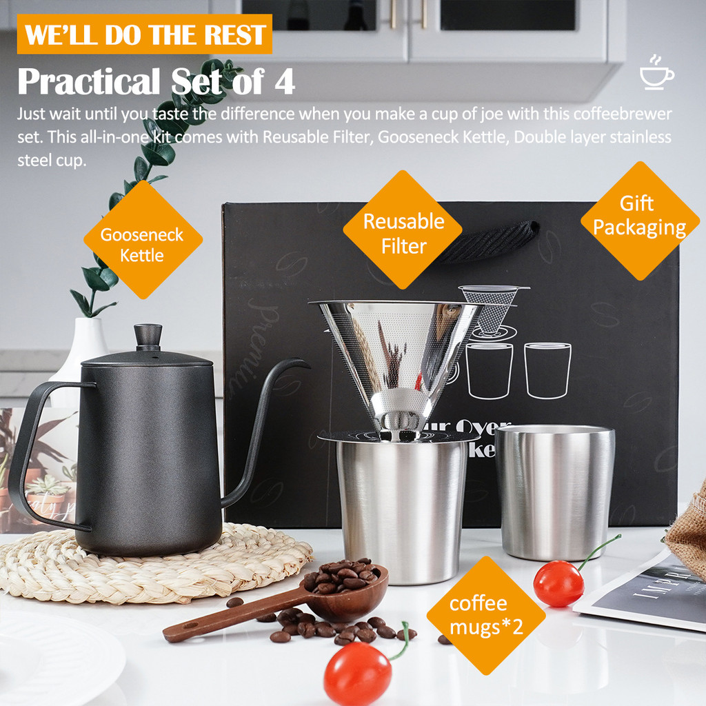 New Style Hand Brew Coffee Set Gift Box Outdoor Travel Convenient 4 ...