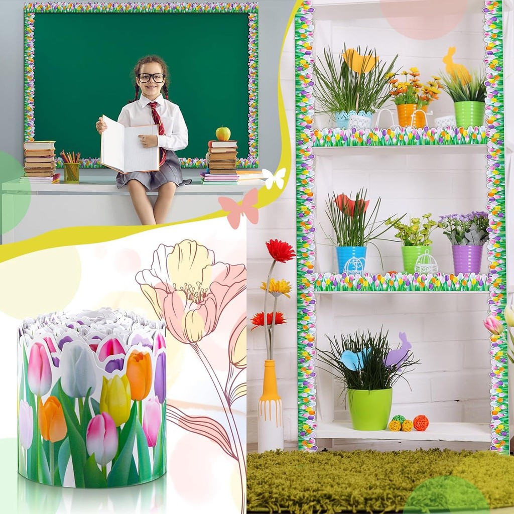 New Tulip Flower Trim Border Floral Bulletin Border for School ...