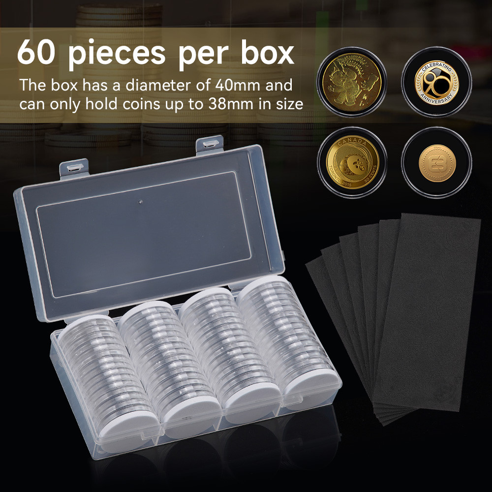60Pcs 40MM Coin Capsules Round Plastic Coin Collection Box Coin Storage ...