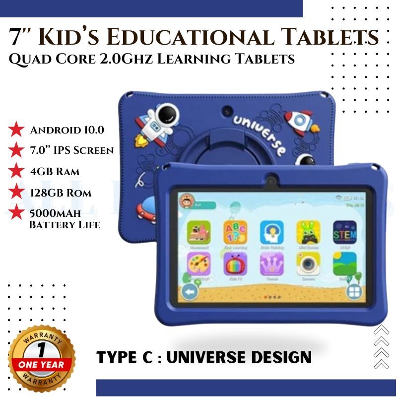 Tecnico 7 Inch Kids Wifi Learning Tablet(4GB + 128GB) & Android 10.0 ...