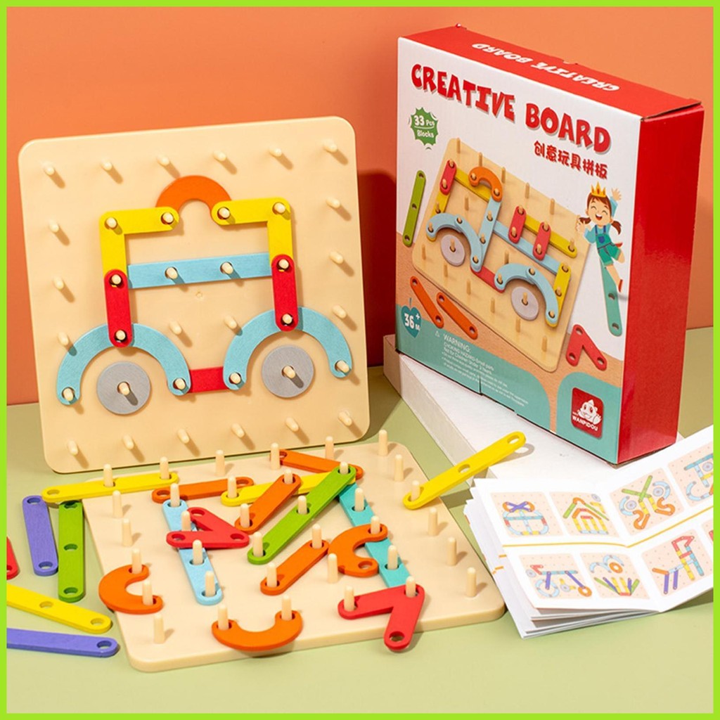 Color Matching Peg Board Colorful Wooden Multiple Shape Puzzle Board ...