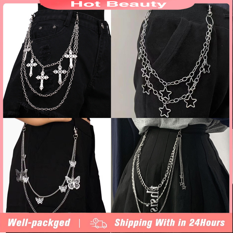 3-layer Goth Belt Chain with Star Pendants Punk Pocket Chain Multi ...