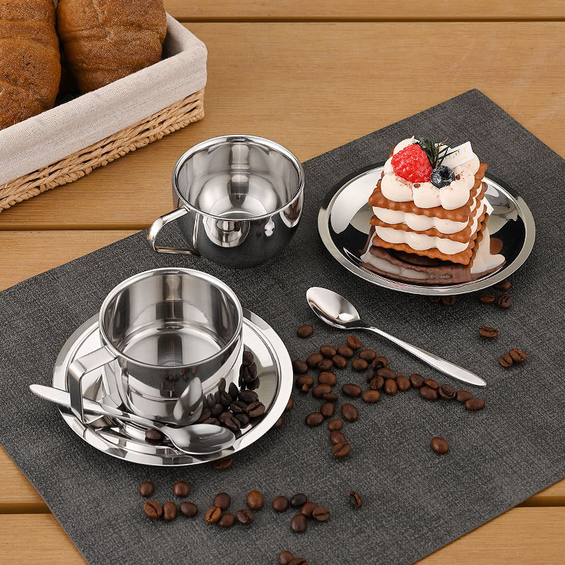 OUKEAI European Coffee Cup Three-Piece Set 304 Stainless Steel Double ...