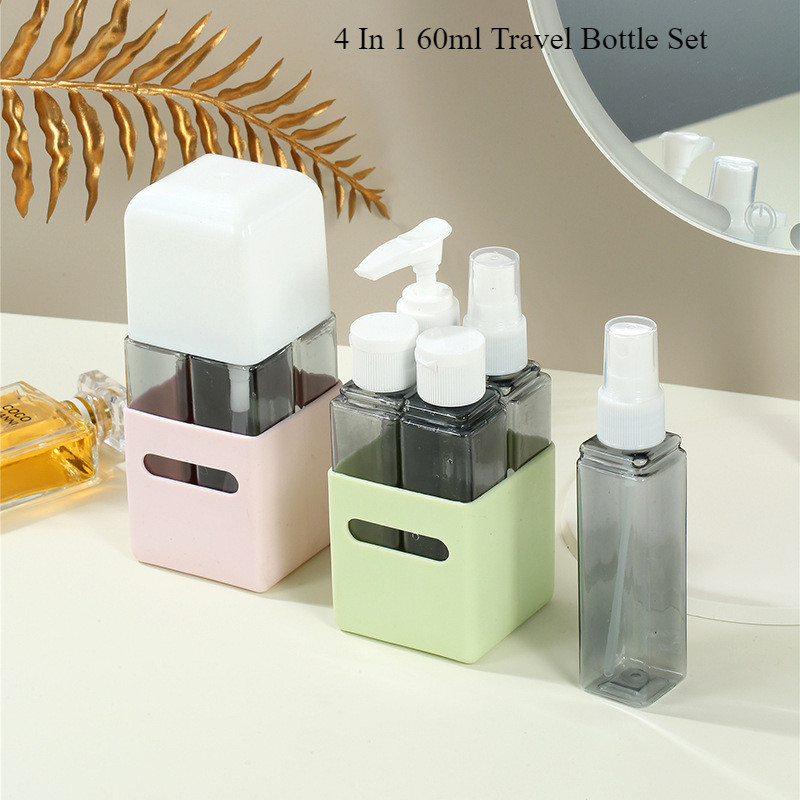 4 In 1 60ml Travel Bottle Set Refillable Combination Shampoo Shower Gel ...
