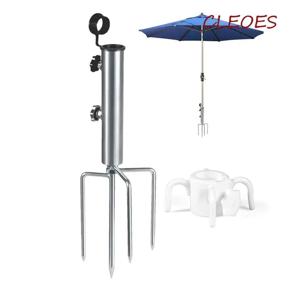 CLEOES Camping Umbrella Base, 4 Nails with Hanging Hook Beach Parasol ...
