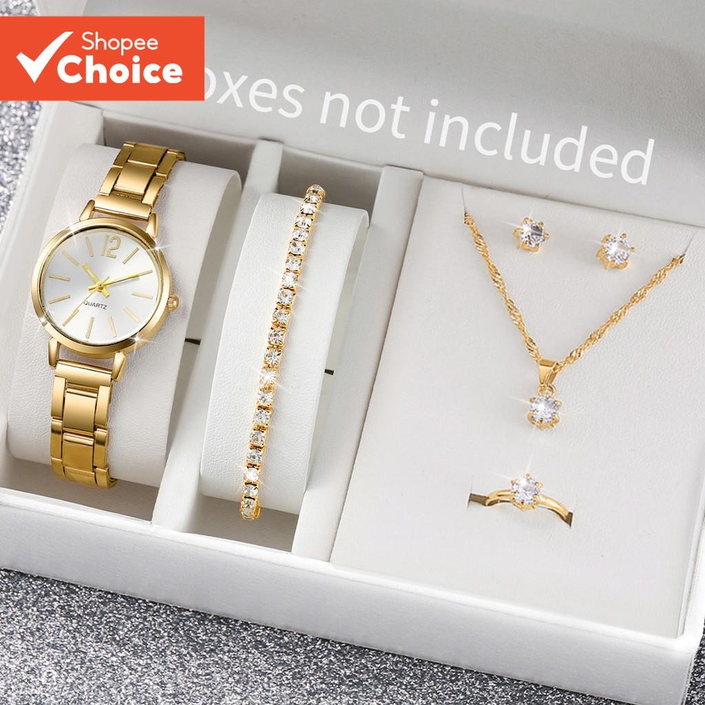 6PCS Women's Watch Set, Alloy Band Quartz Watches with Rhinestones ...
