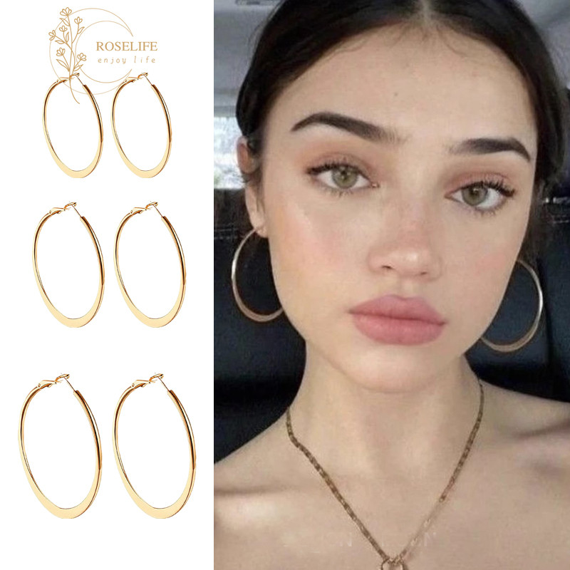 Roselife Classical 14k Gold Oversize Oblate Circle Hoop Earrings for ...