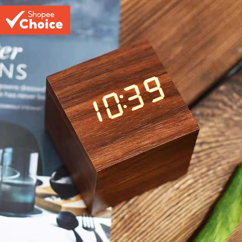 Wooden Digital Alarm Clock with Temperature Cube, Art Ornaments ...