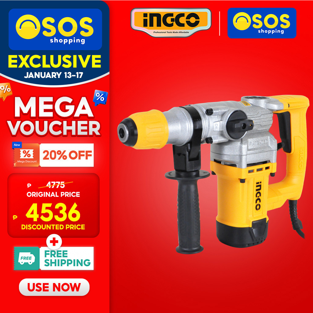 INGCO by OSOS Rotary Hammer / Chipping Gun 1050W w/ FREE Bits and ...