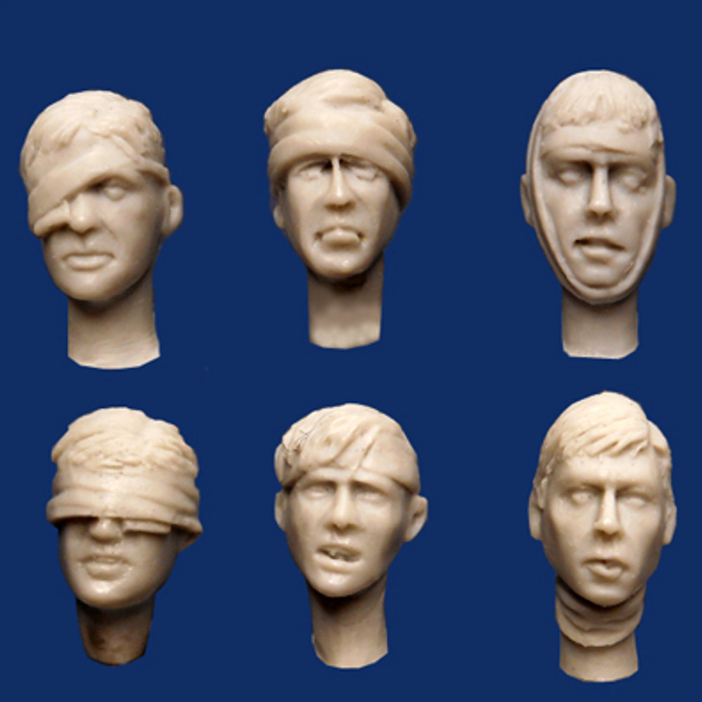 1/35 Bandaged Heads, 6 heads, injured soldier head, Resin Model figure ...