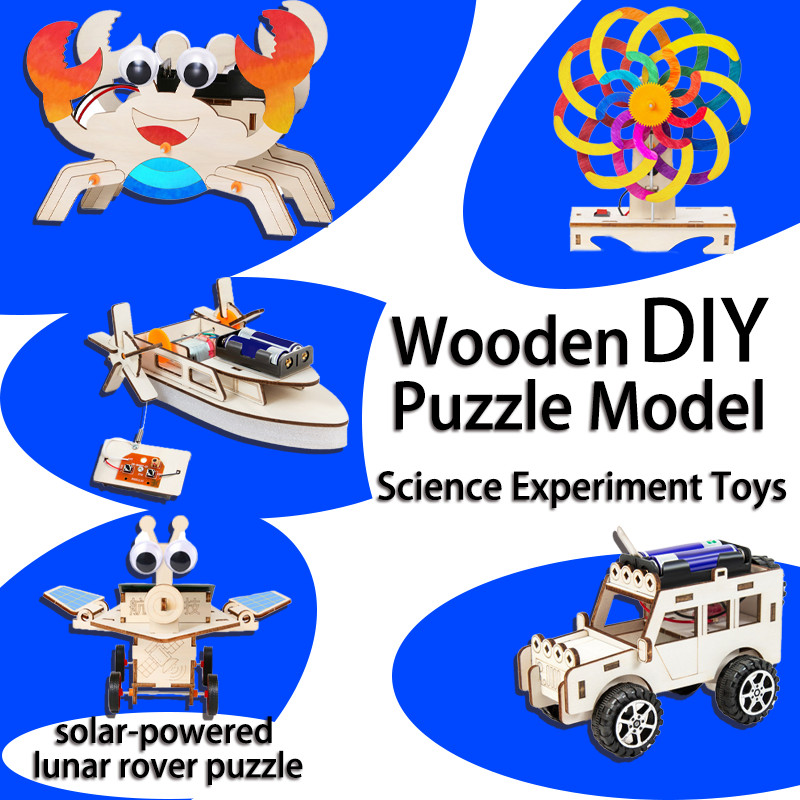Wooden DIY Car Puzzle Model Solar-powered Lunar Rover Puzzle Children's ...