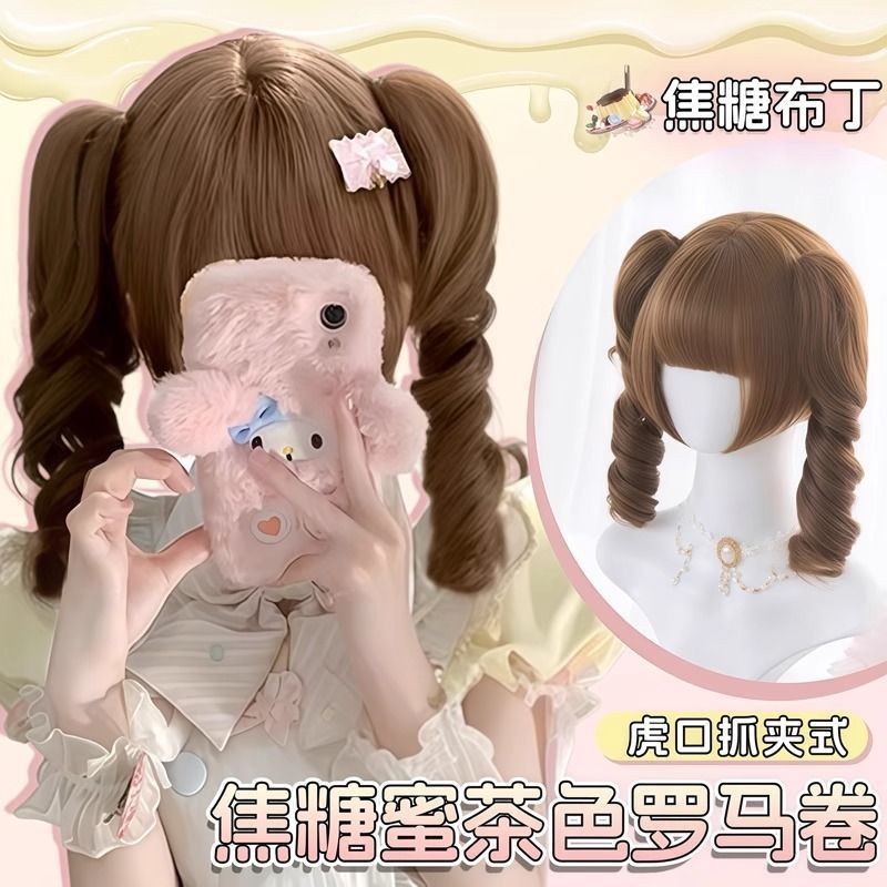 Wig Female Curly Hair lolita Sweet Cute doll Feel Roman Roll Detachable ...