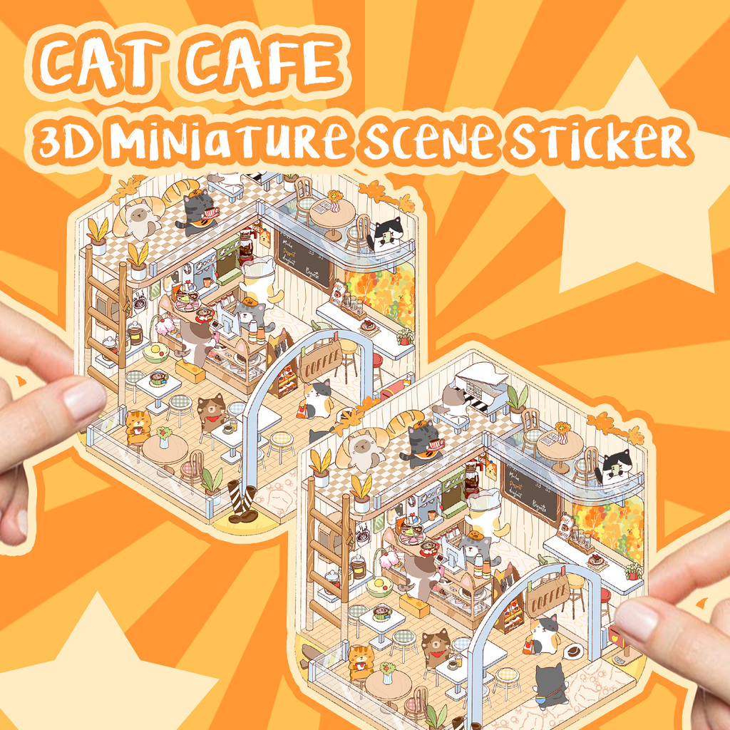 Original Cat Cafe Sticker PET Miniature 3D DIY Stacking Stickers for ...