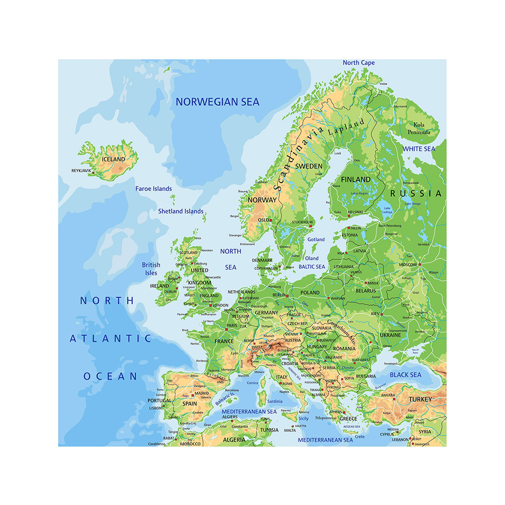 [WALL MAP] English Map-Europe Map-Terrain Map,Line Map,Home Decor,Study ...