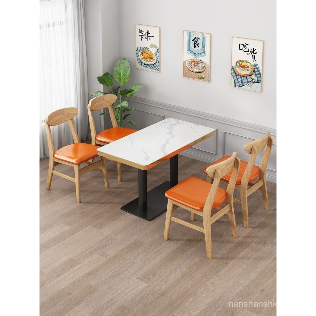 Solid Wood Rock Slab Fast Food Restaurant Table and Chair Set Milk Tea ...