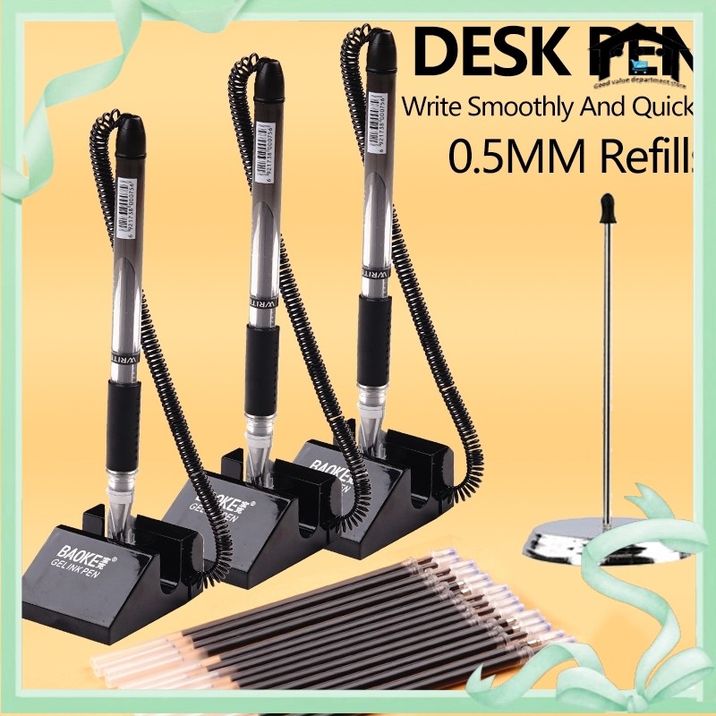 0.5mm Black Desktop Counter Pen with String Wire Stand Office Bank ...