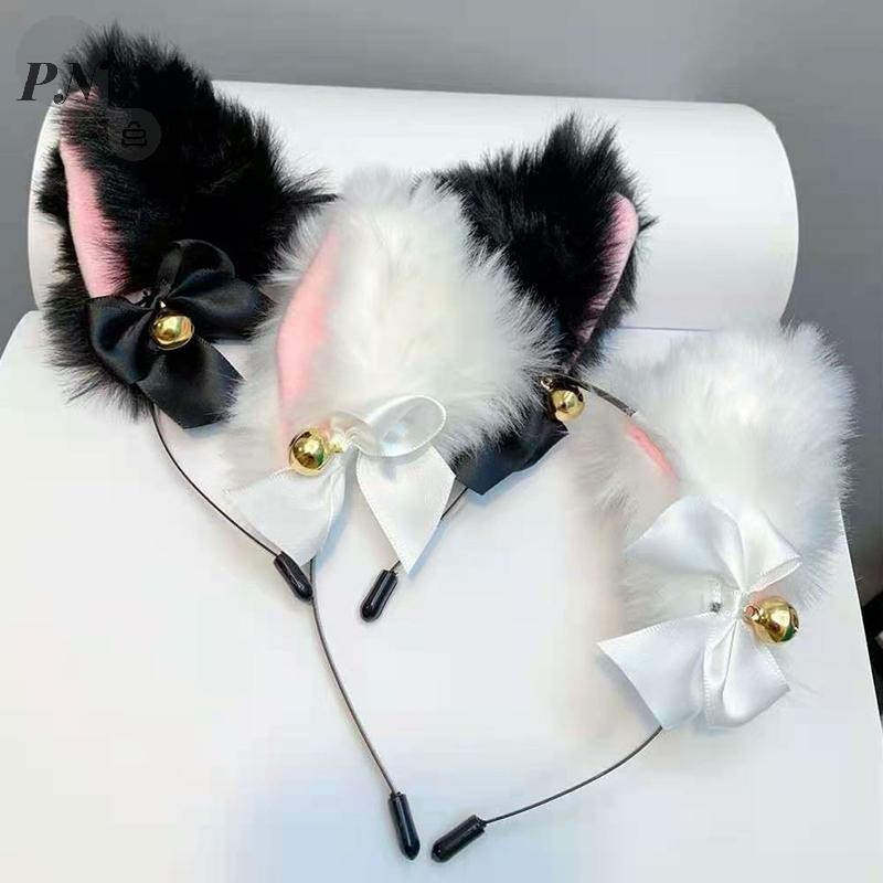 CBS Sexy Cat Ears for Women Girls Lace Bow Necklace Plush Bell Hairband Cosplay Masquerade-Party ...