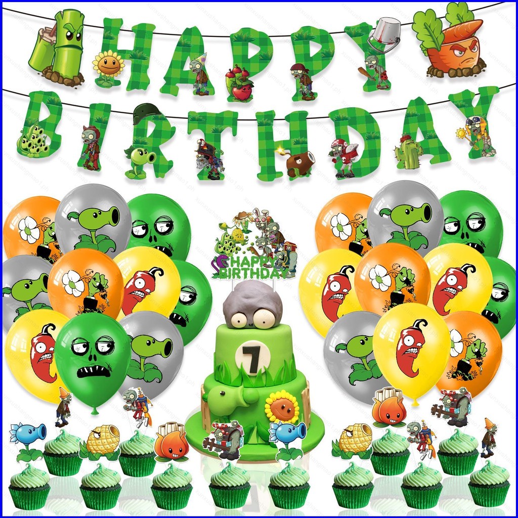Plants vs Zombies Theme birthday party decorations banner cake card ...