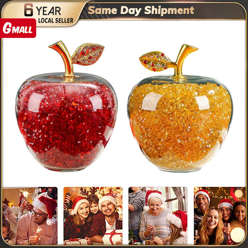 Crystal Craft Glass Apple Paperweight with Diamond Natural Stone Home ...