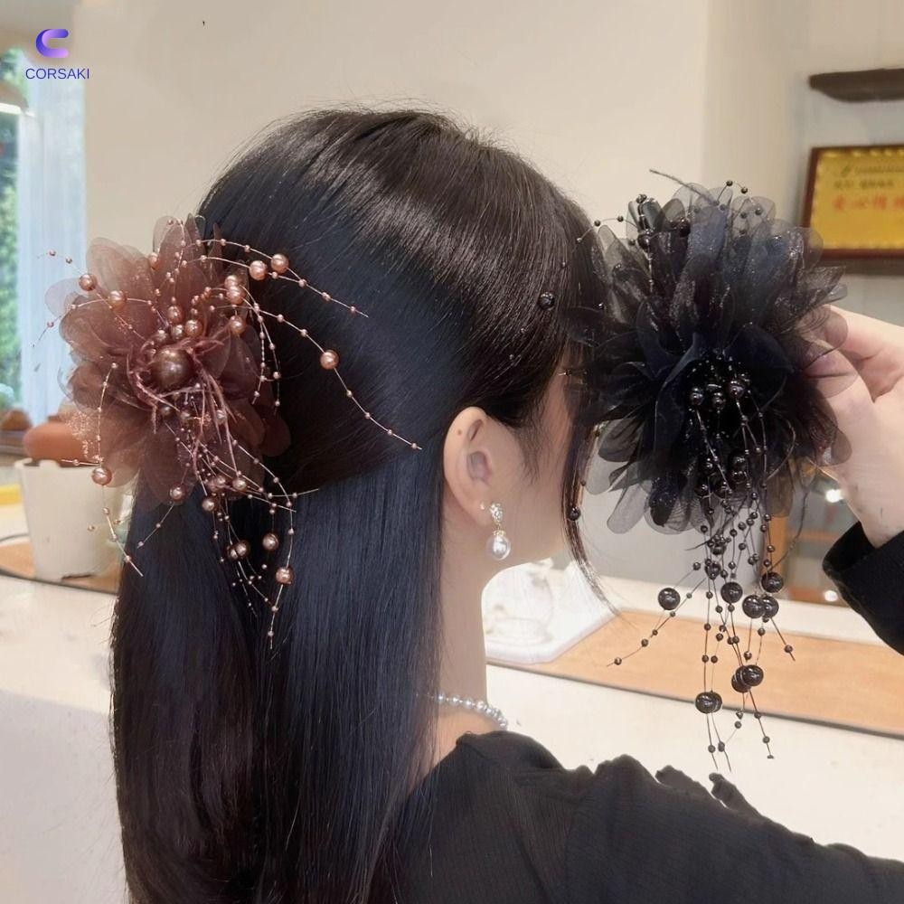CORSAKI Hair Claw, Tassel Peony Flower Grasping Clip, Fashion Plastic ...