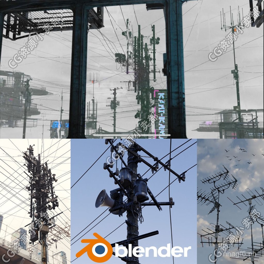blender Electric Pole Sci-Fi Industrial Asset Rainy Window Animation ...