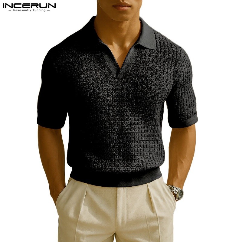 INCERUN Men's Hollow Splicing Collar Top POLO Shirts | Shopee Philippines