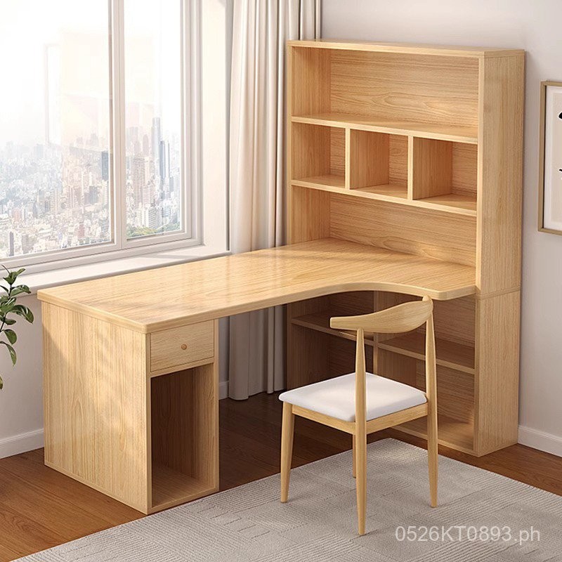 Study Desk with Bookshelf, Simple Bedroom Writing Desk, Integrated Desk ...