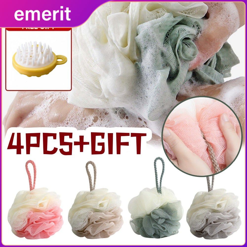 【FREE GIFT】4Pcs Soft Shower Mesh Foaming Sponge Body Scrub Exfoliating ...