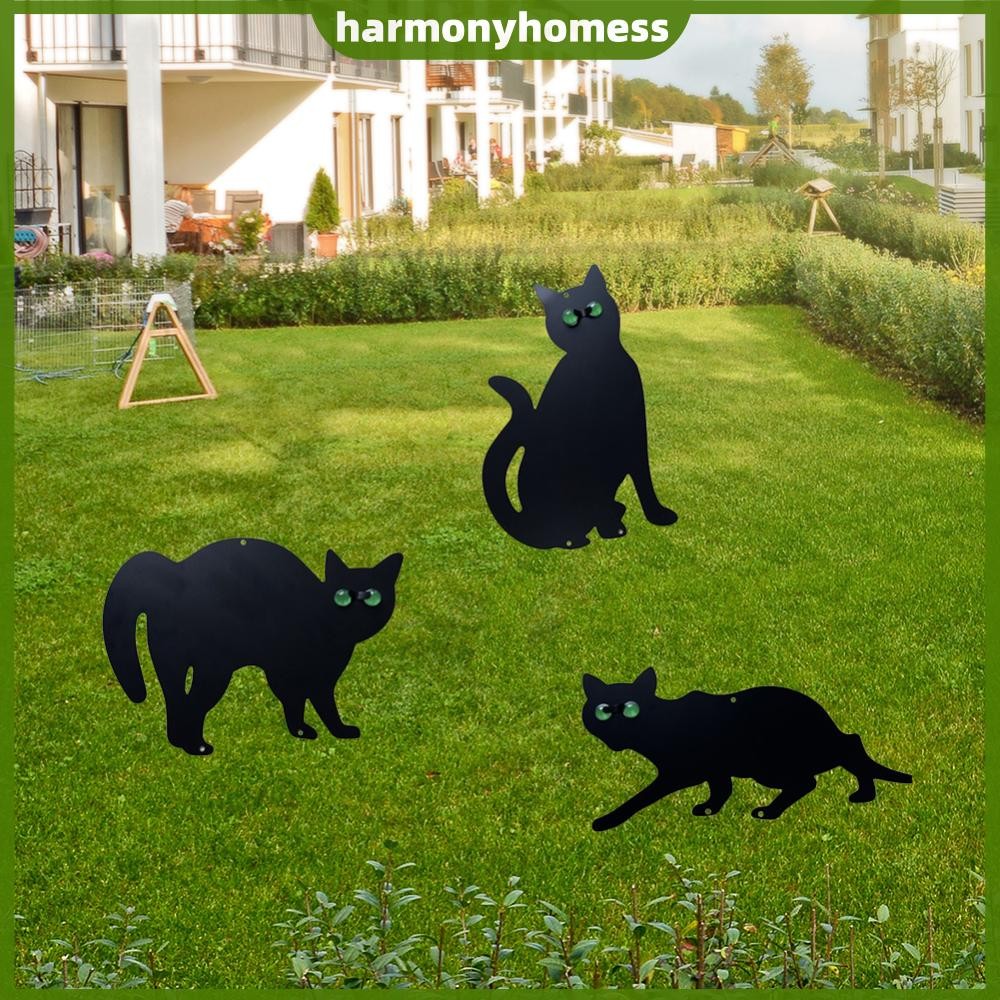 3Pcs Black Cat Metal Garden Stakes with Reflective Eyes Cat Silhouette ...