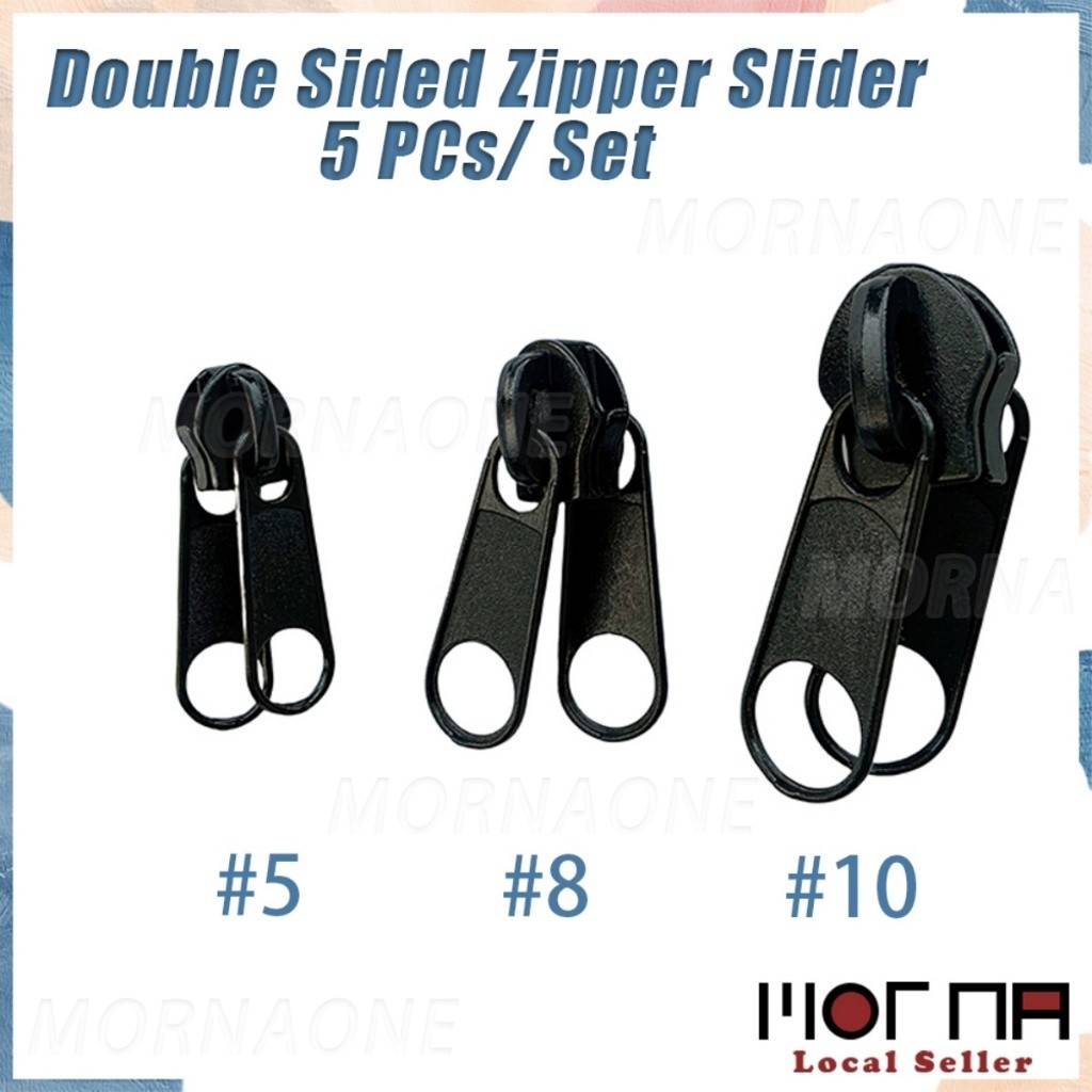 Set of 5 Double Zipper Head 2 Alternating Pull Zipper No. 5/8/10 Zipper ...