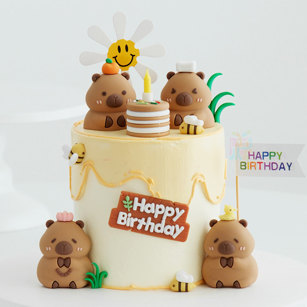 Cute Capybara Cake Topper Capy with Orange Duck Flower On Head for ...