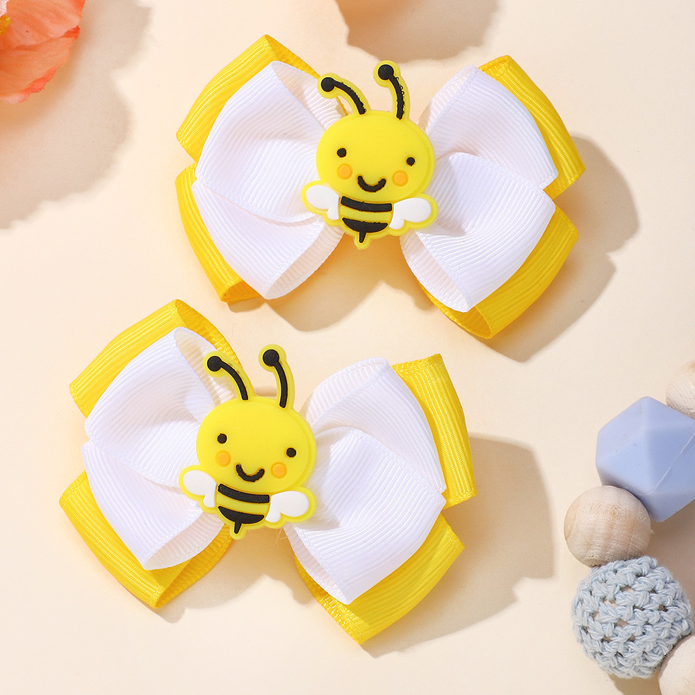 2Pcs/set Bee Hair Bow Clips Double Layer Solid Ribbon Bows Hairpins for ...
