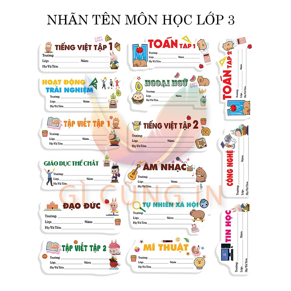 Combo of 30 Grade 3 Name Labels - 15 Pre-Printed Subject Labels + 15 ...