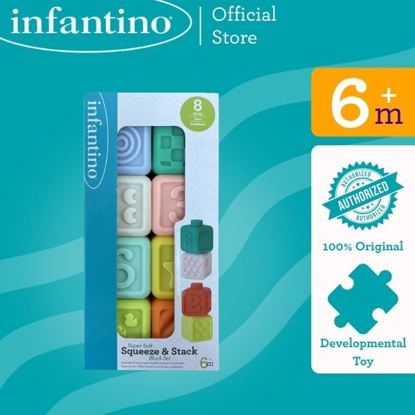 Infantino Super Soft Squeeze & Stack Block Set | 8pcs | Sensory ...