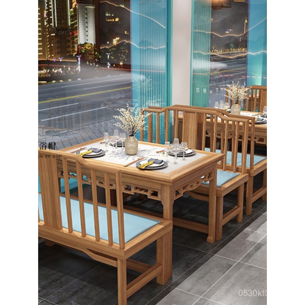 Cafe Restaurant Table and Chairs National Trend Solid Wood Hot Pot ...