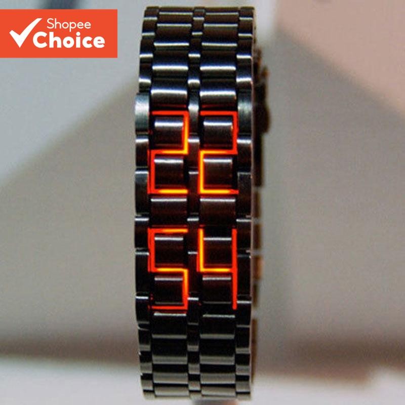 Fashion Black Full Metal Digital Lava Wrist Watch For Men Red LED ...
