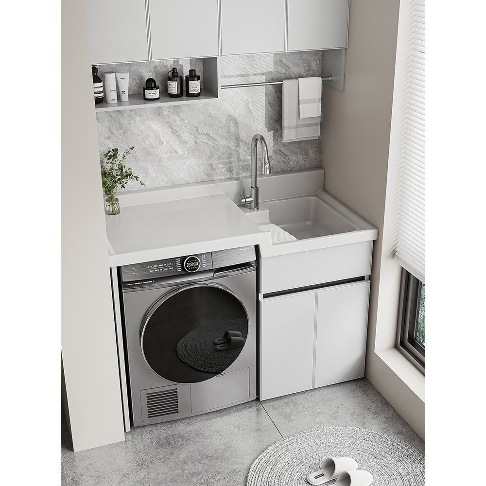 Space Aluminum Balcony Washing Machine Cabinet High and Low Integrated ...