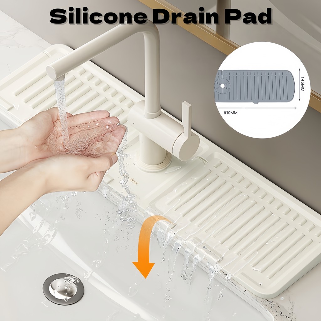 61*14.5CM Lengthen Silicone Faucet Splash-Proof Silicone Drain Pads Mat ...