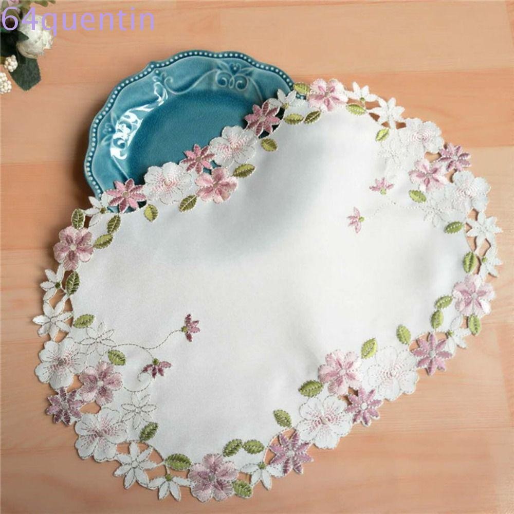 QUENTIN Coaster for Dining Table Delicate Satin Fabric Lace Flower ...