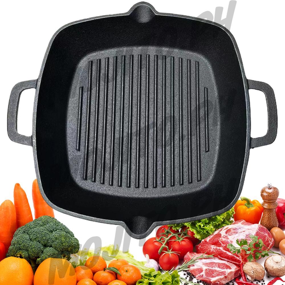 10.2in Cast Iron Grill Pan Non-Stick Griddle Pan with Pour Spout for ...