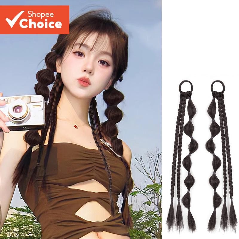 Y2K Faux Ponytail Hair Extensions, Sweet Bubble Braids for Women, Trendy Double Braided ...