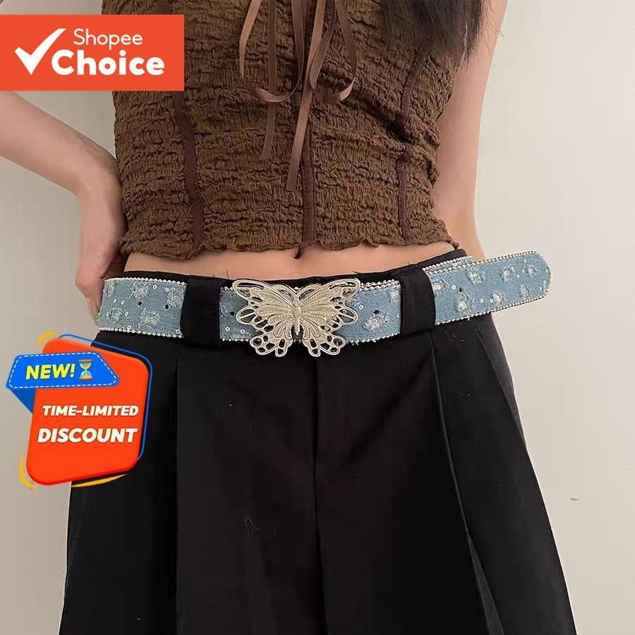 American retro denim style design sense butterfly hole sequin rivet ...